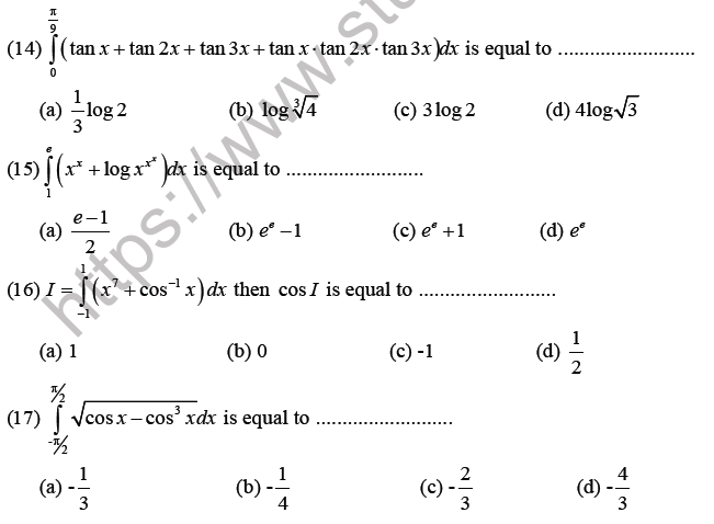 JEE Mathematics Definite Integration MCQs Set A with Answers